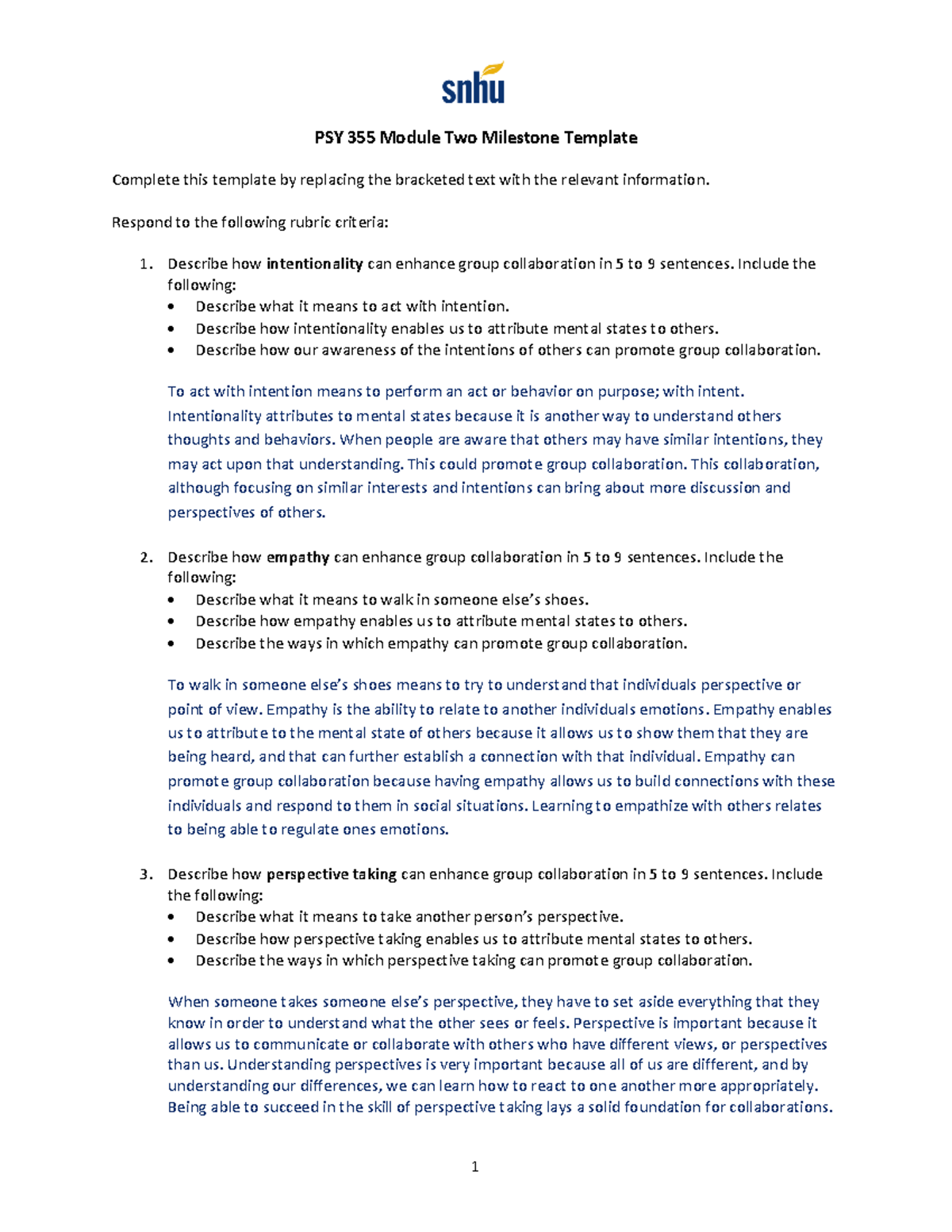PSY 355 Module Two Milestone Template - 1 PSY 355 Module Two Milestone ...