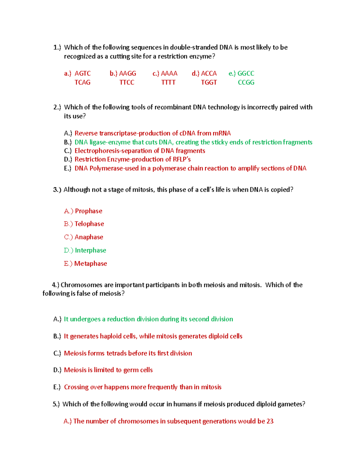 10 Exam Questions - 1.) Which of the following sequences in double ...