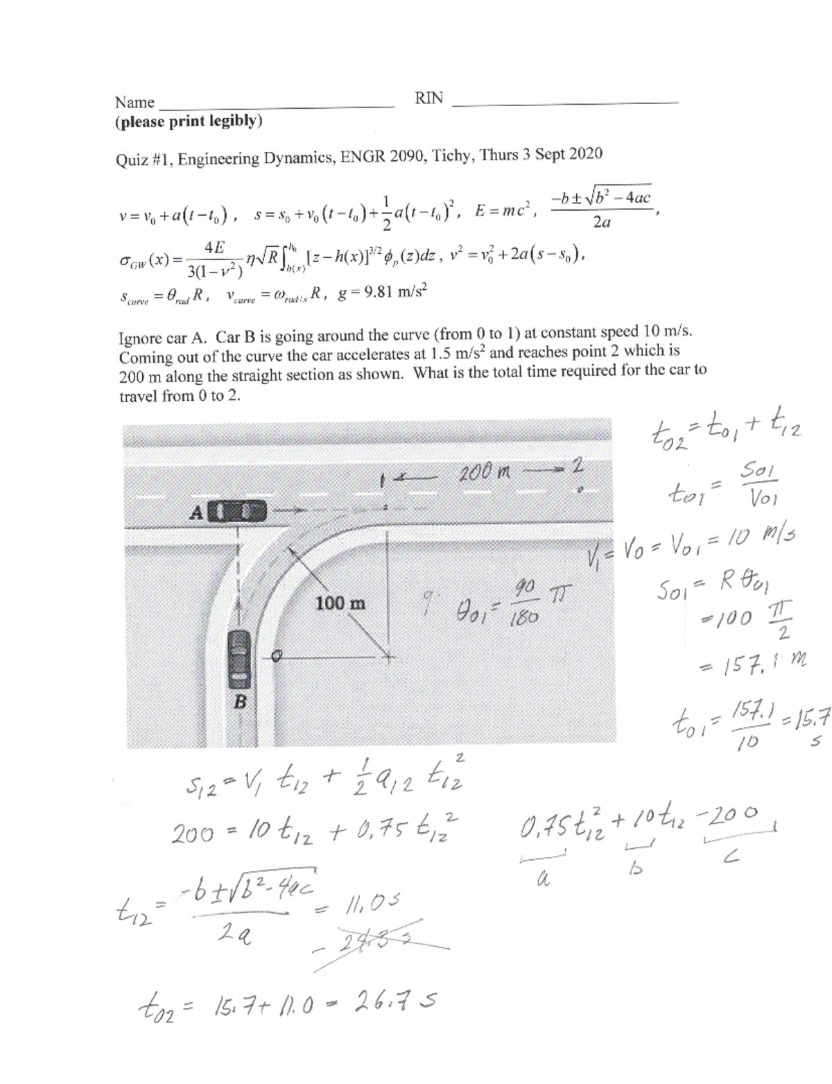 Quiz 1 Engineering Dynamics - ENGR 2090 - Studocu