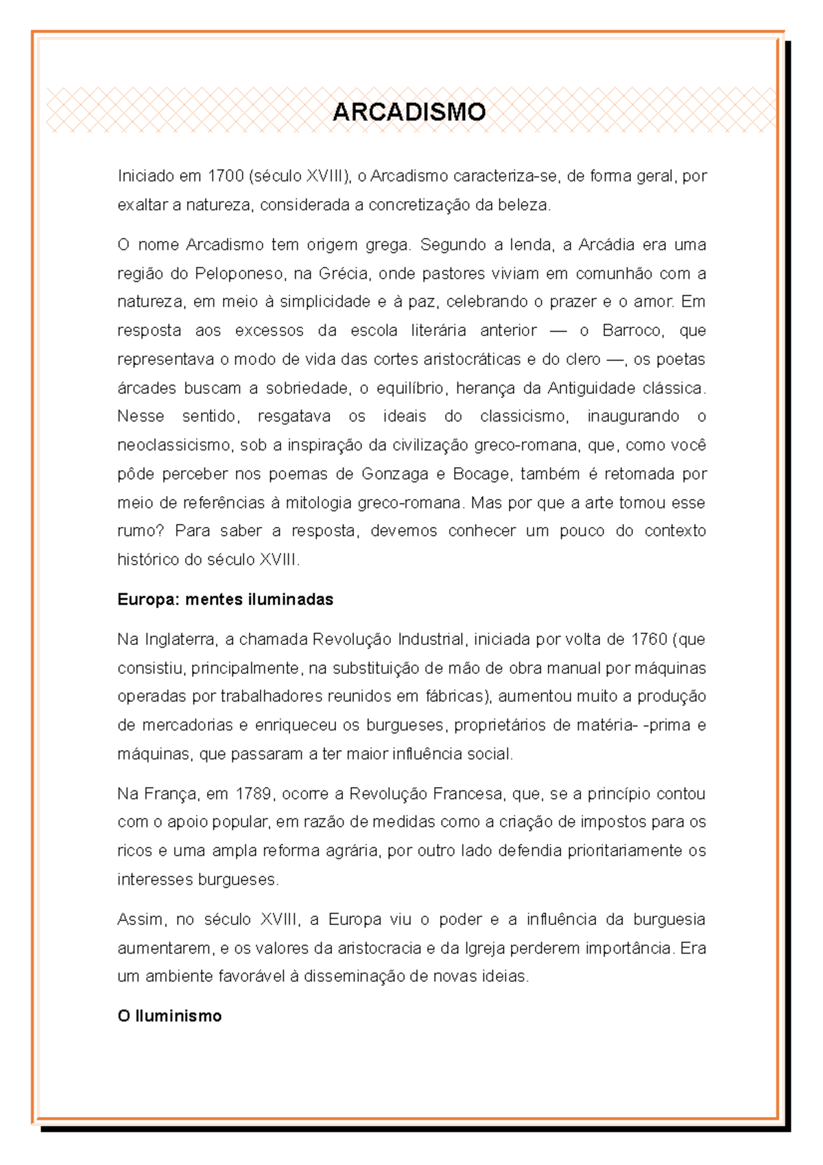 Literatura - arcadismo - ARCADISMO Iniciado em 1700 (século XVIII), o ...