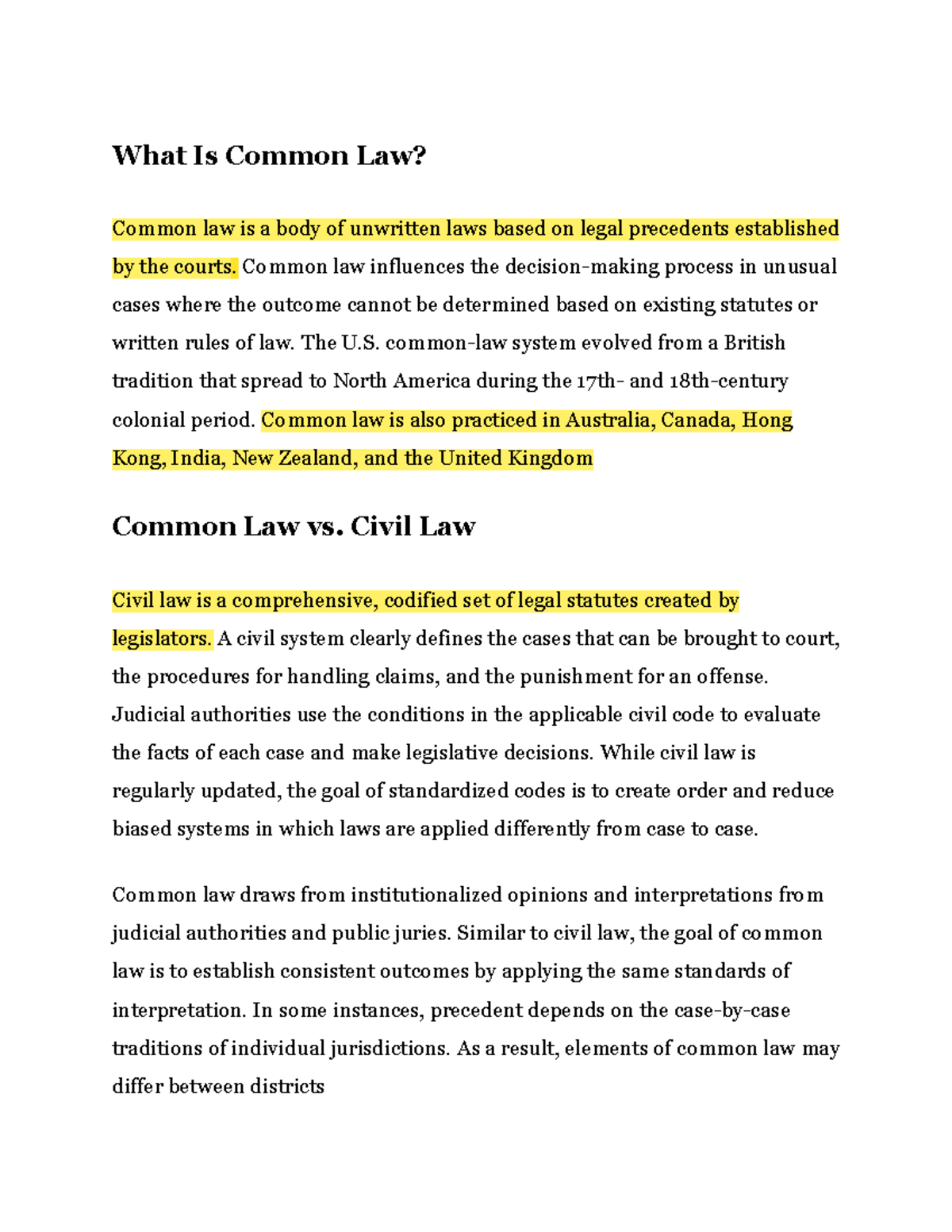Ethics and Law - Collected Note - What Is Common Law? Common law is a ...
