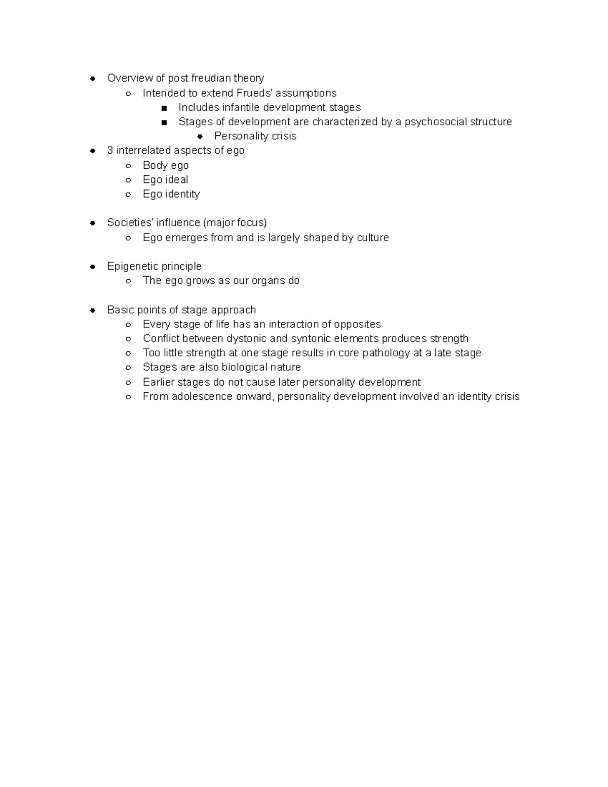 Erik Erikson - in class notes - Overview of post freudian theory ...