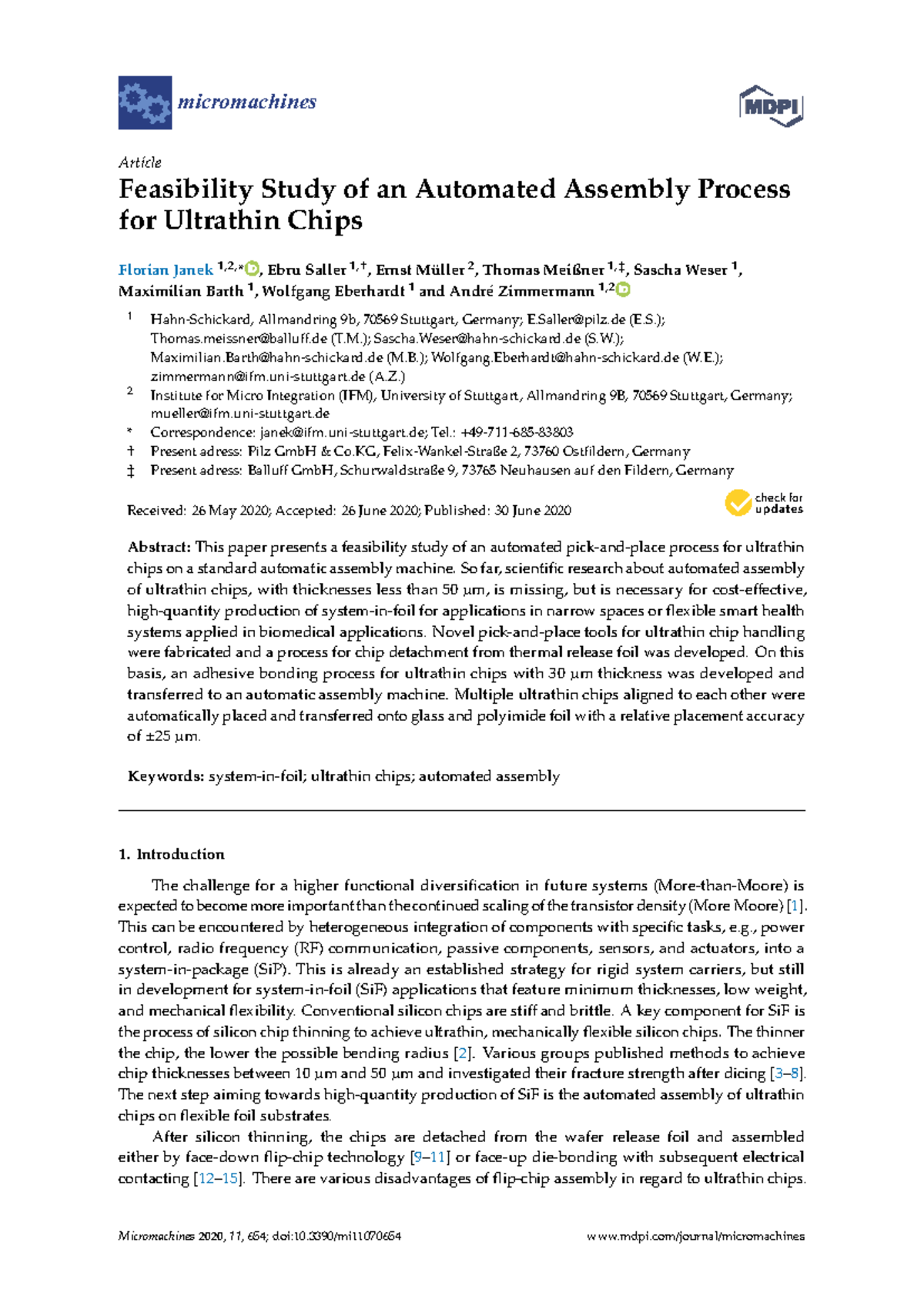 Feasibility Study of an Automated Assembly Process - micromachines ...