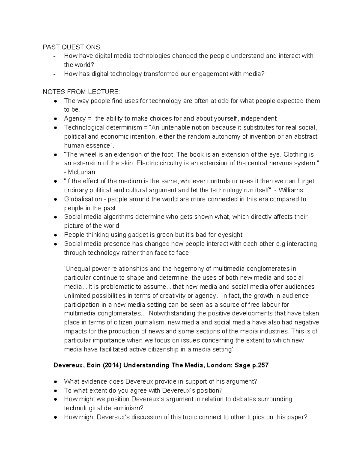 Technology - Exam Study Notes (Summary) - PAST QUESTIONS: How have ...