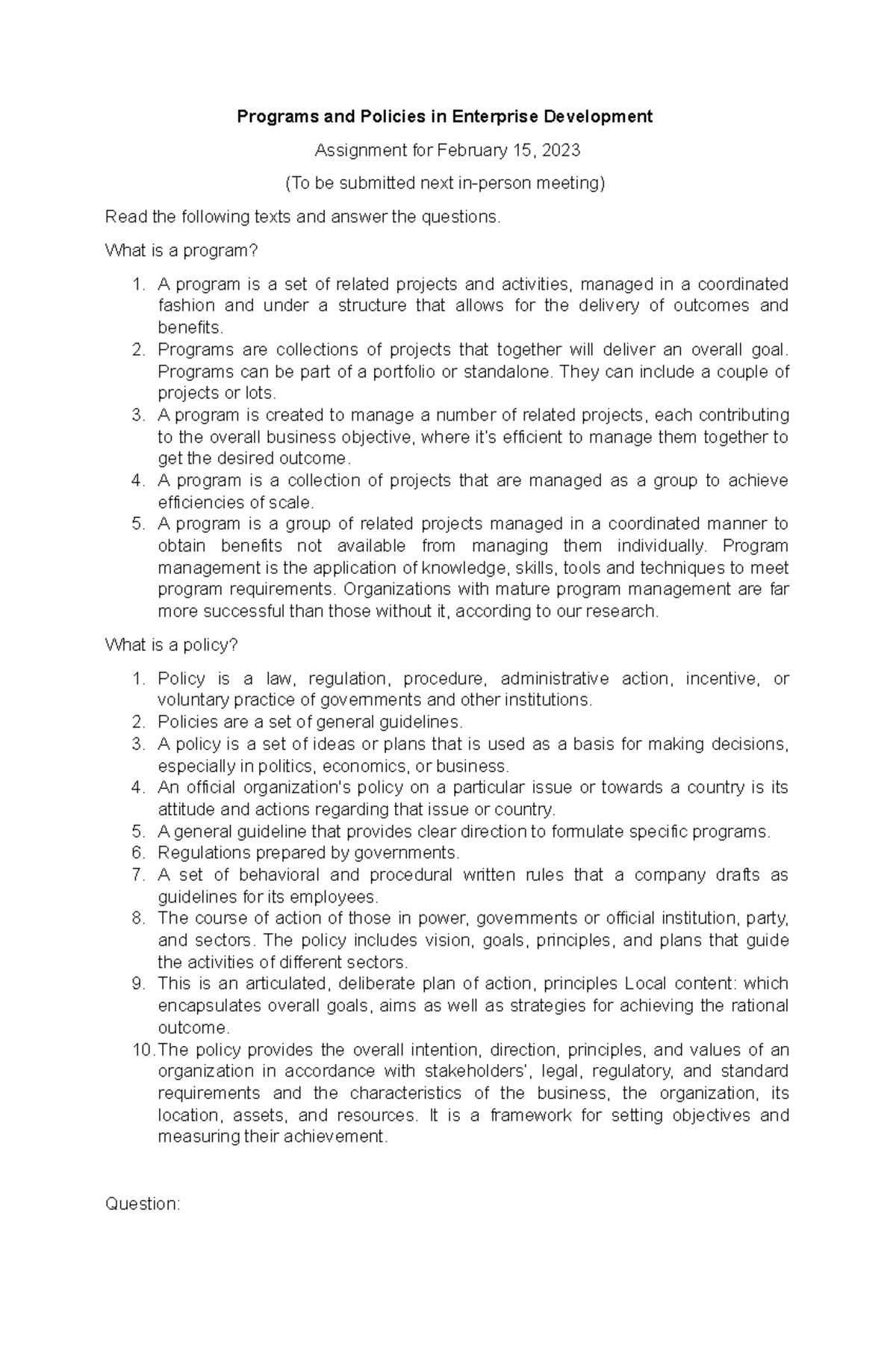 Programs and Policies in Enterprise Development - Programs and Policies ...