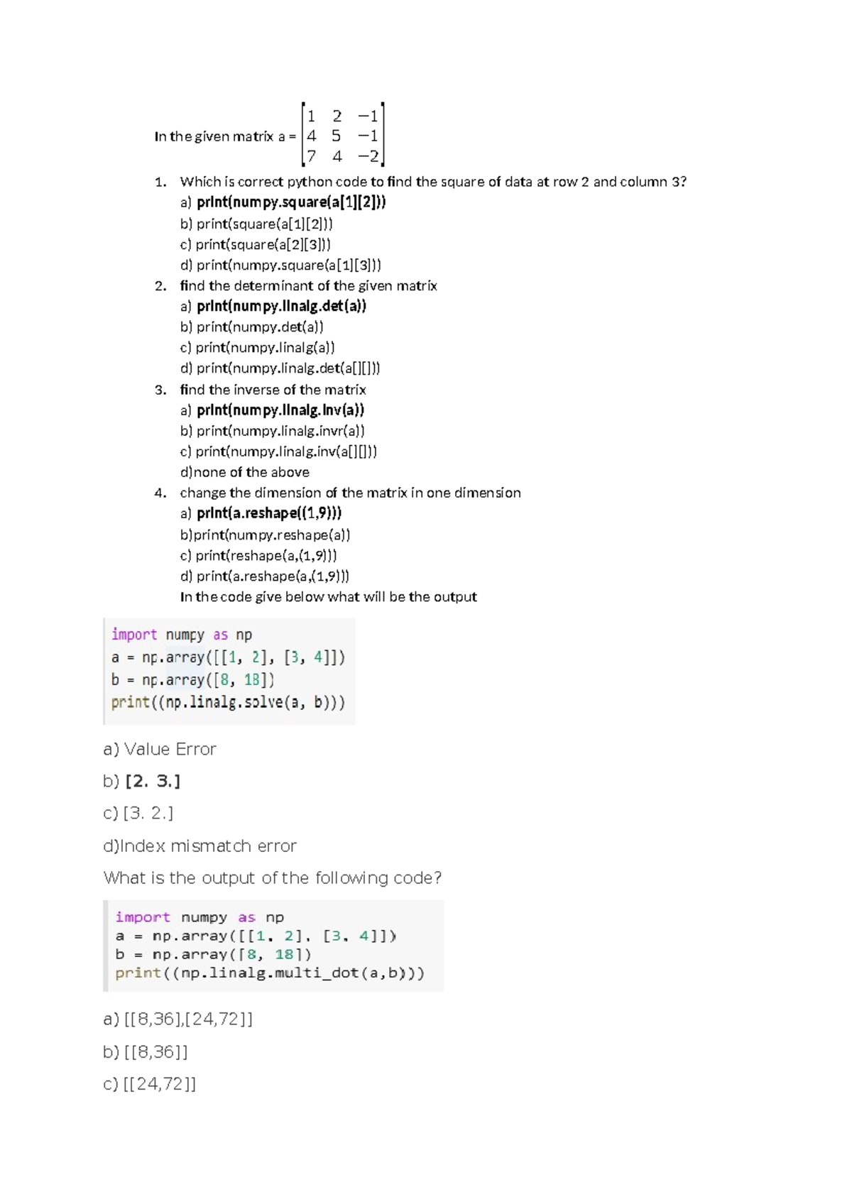 CA2INT254 - In the given matrix a = [ 1 2 − 1 4 5 − 1 7 4 − 2 ] 1 ...