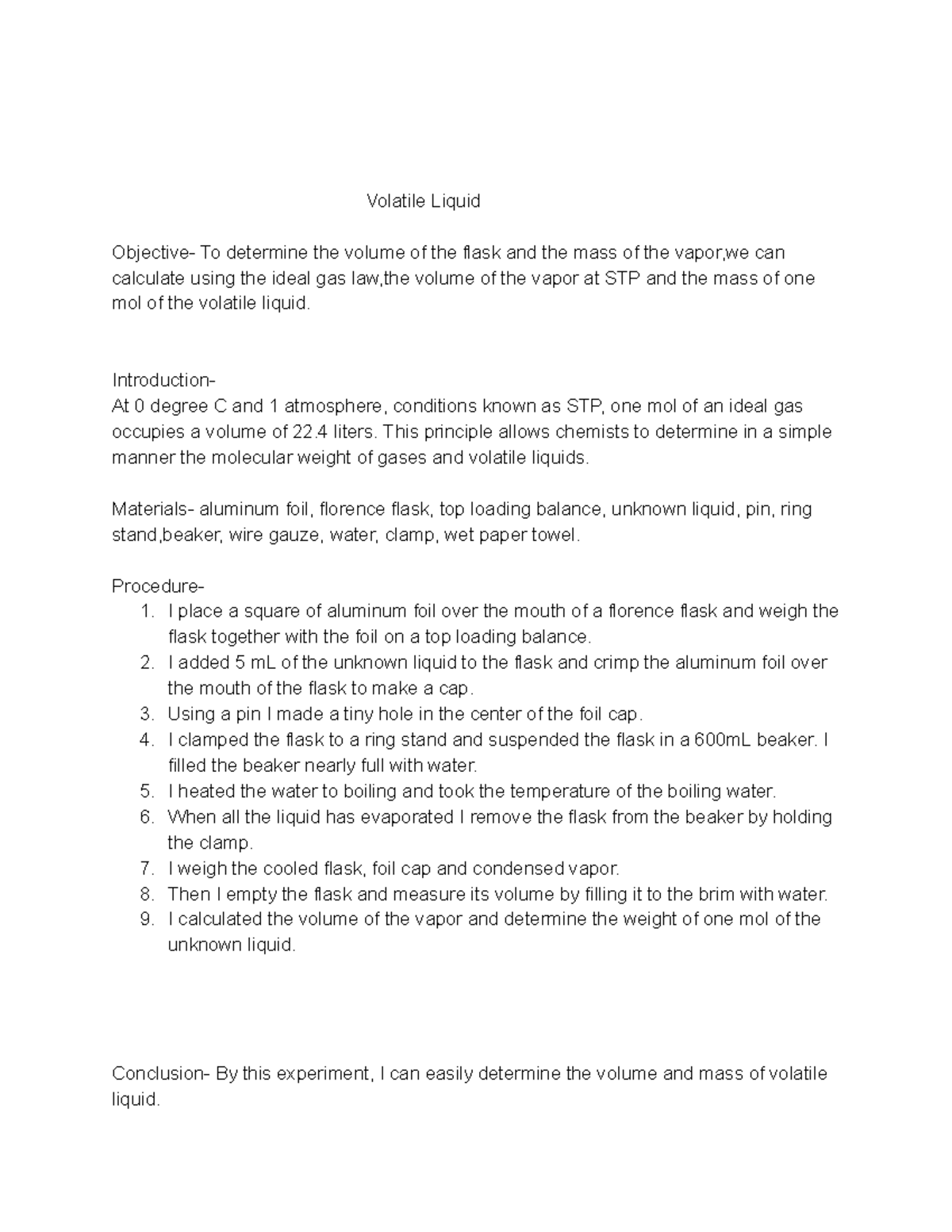 Volatile liquid - CHEM 109 - CUNY - Studocu