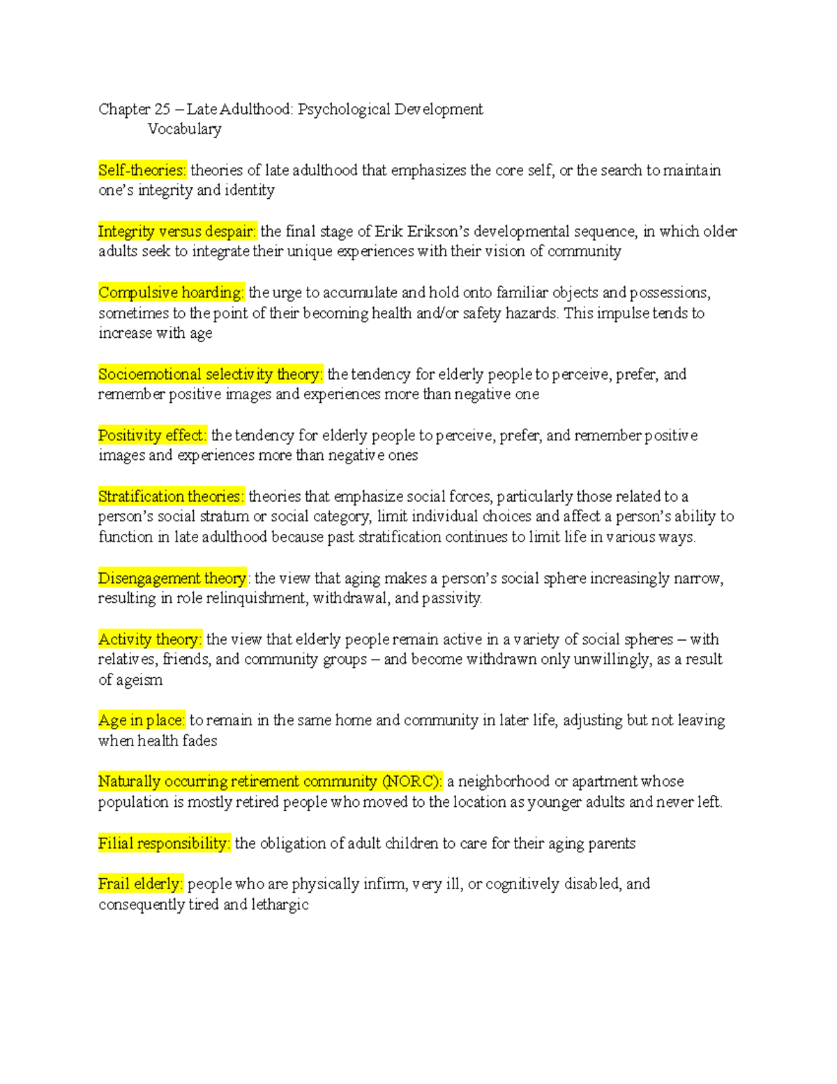 Chapter 25 PSY 215 - Chapter 25 – Late Adulthood: Psychological ...