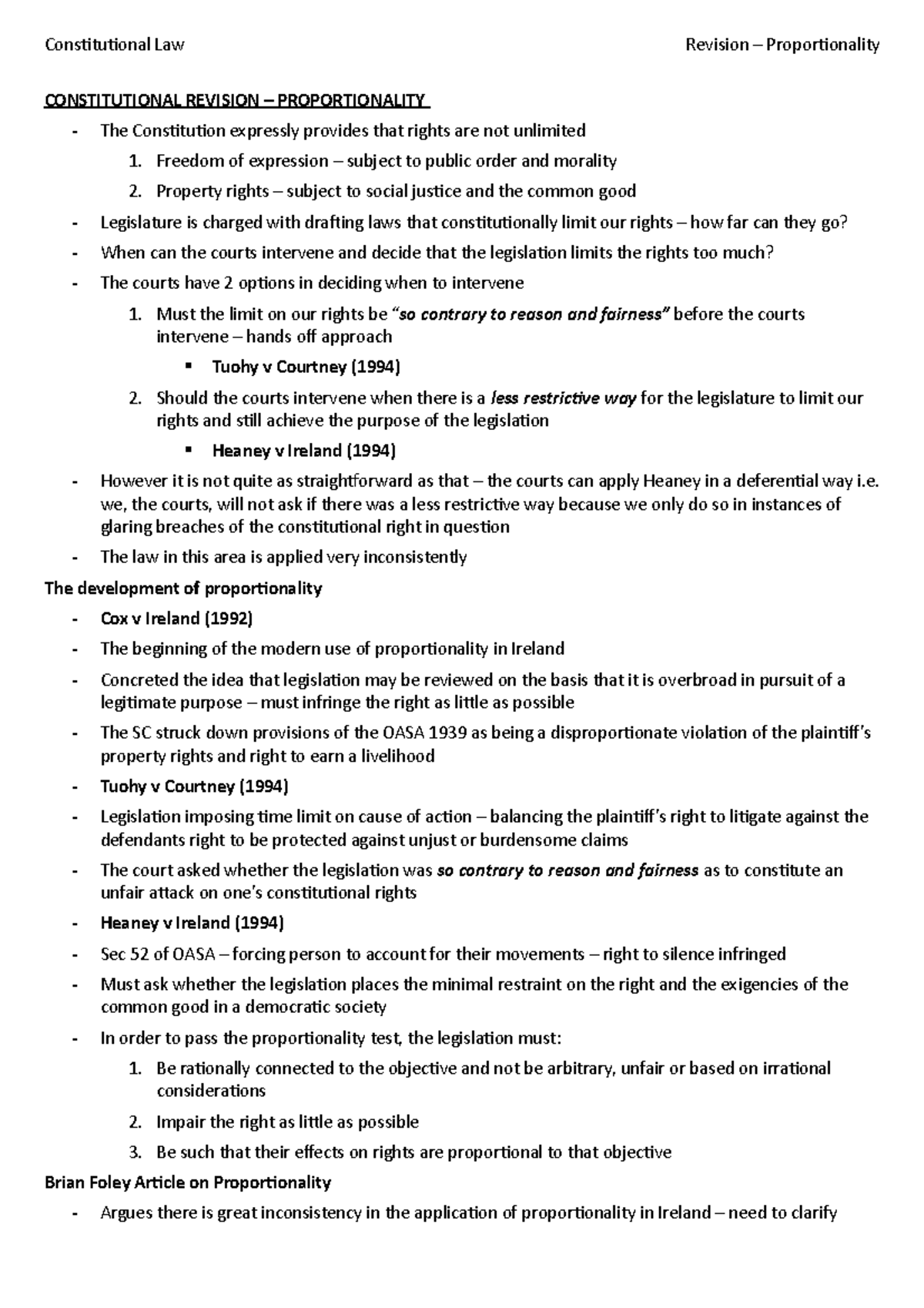 Constitutional Law Notes - Proportionality - Constitutional Law ...