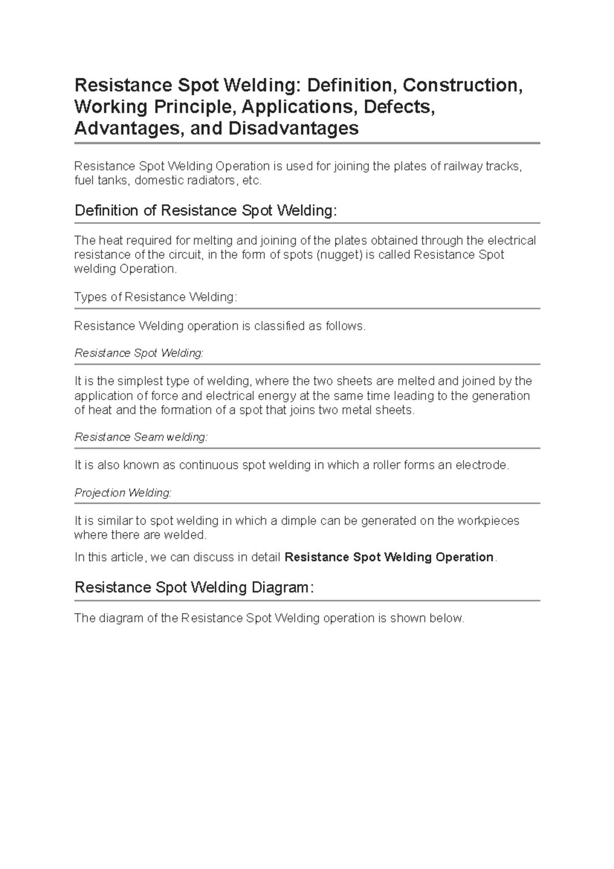 Resistance Spot Welding - Definition of Resistance Spot Welding: The ...