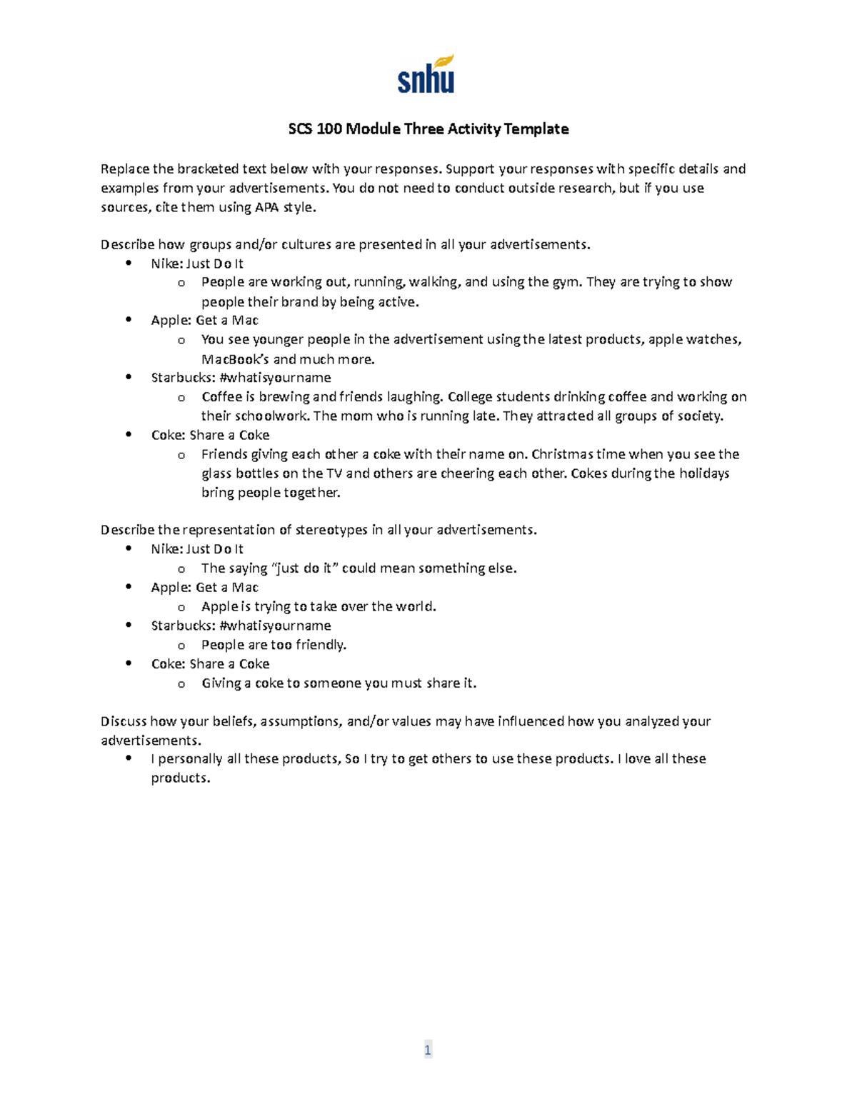 Scs 100 Module Three Activity Support Your Responses With Specific Details And Examples From