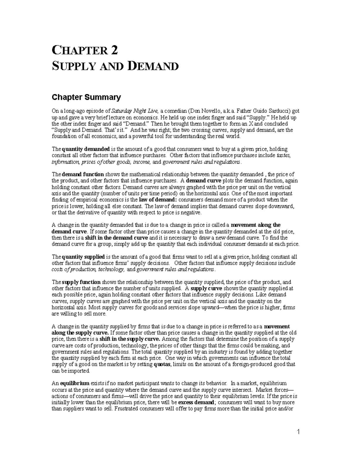 Sg2 - Supply & Demand - CHAPTER 2 SUPPLY AND DEMAND Chapter Summary On ...