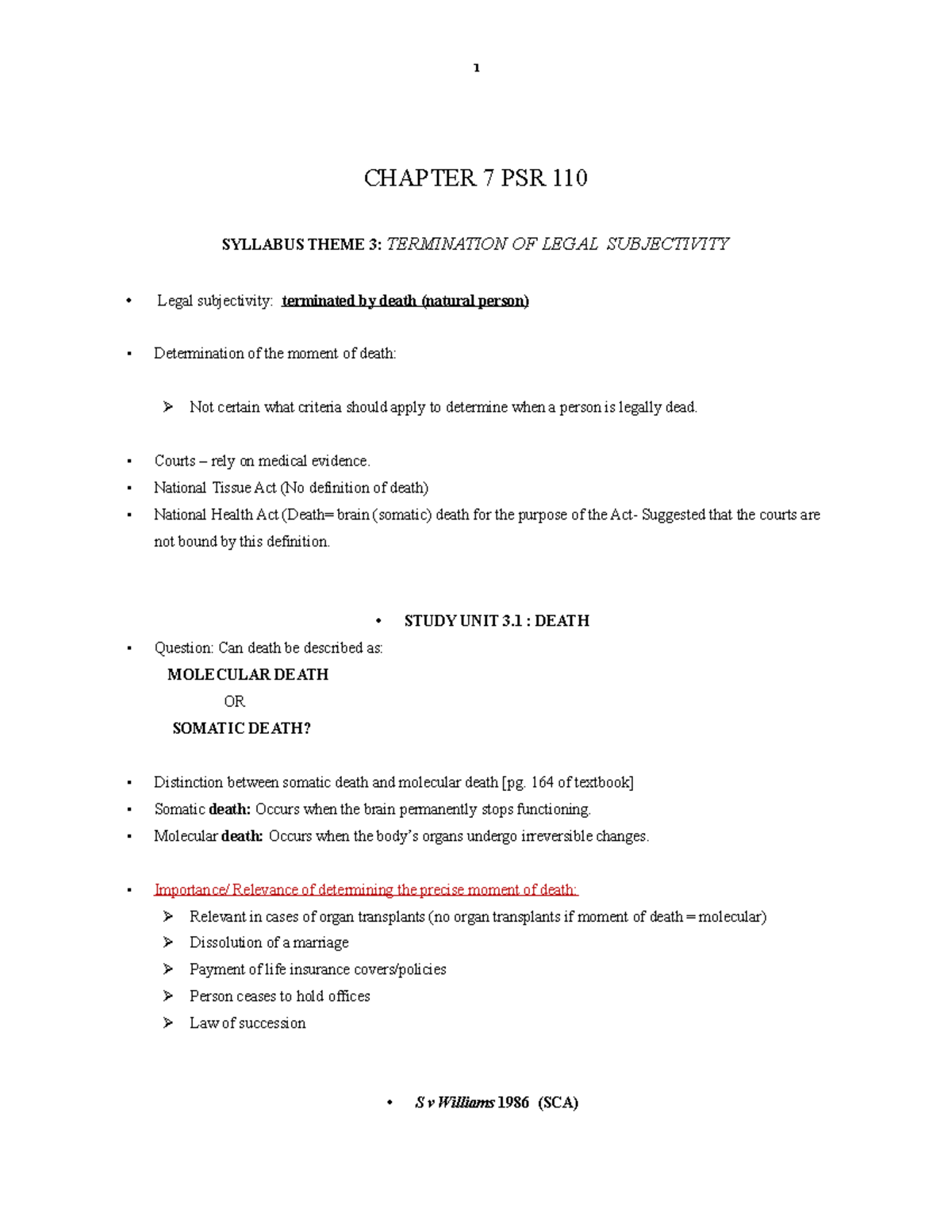 Psr notes - CHAPTER 7 PSR 110 SYLLABUS THEME 3: TERMINATION OF LEGAL ...