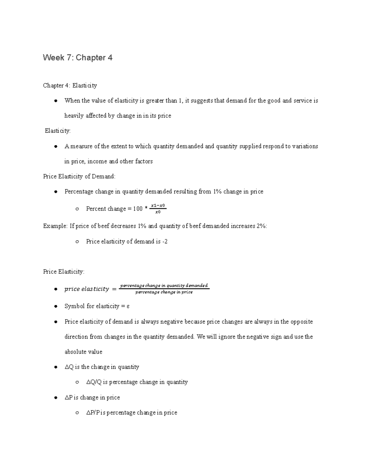 ECO 108 - Chapter 4 - Week 7: Chapter 4 Chapter 4: Elasticity When the value of elasticity is ...