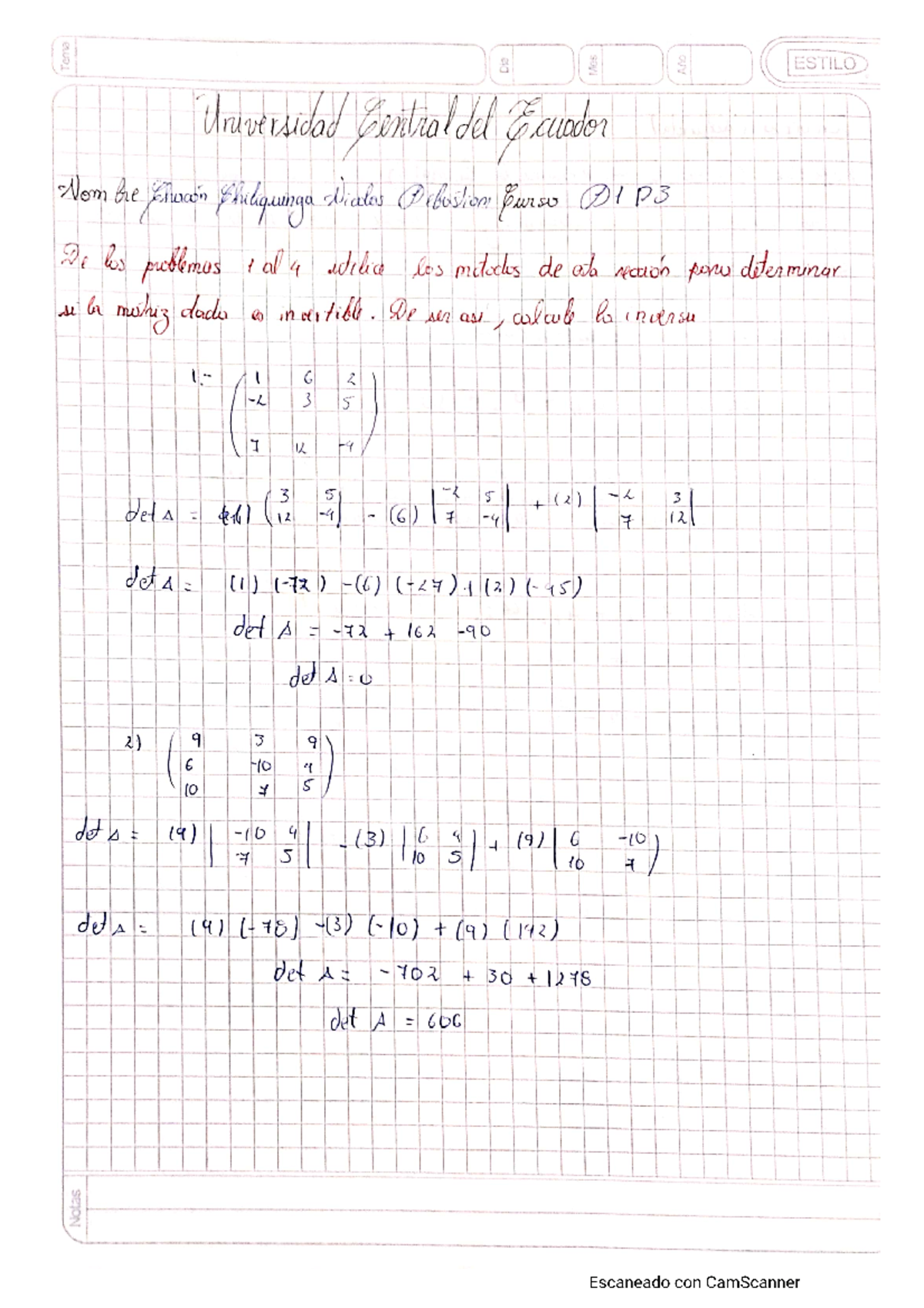 Algebra Lineal Deber P3 - Álgebra Lineal - Studocu