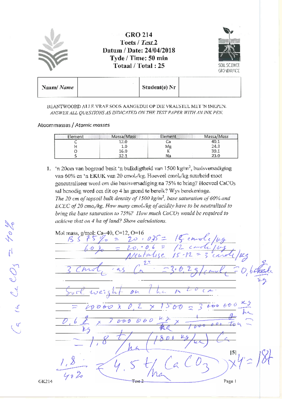 Test2 Memo 2018 soil science - GRO 214 Toets / Test 2 Datum / Date: 24 ...