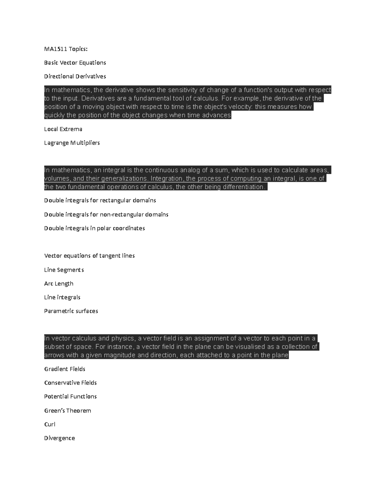 Chemistry but not Chemistry - MA1511 Topics: Basic Vector Equations Directional Derivatives In ...
