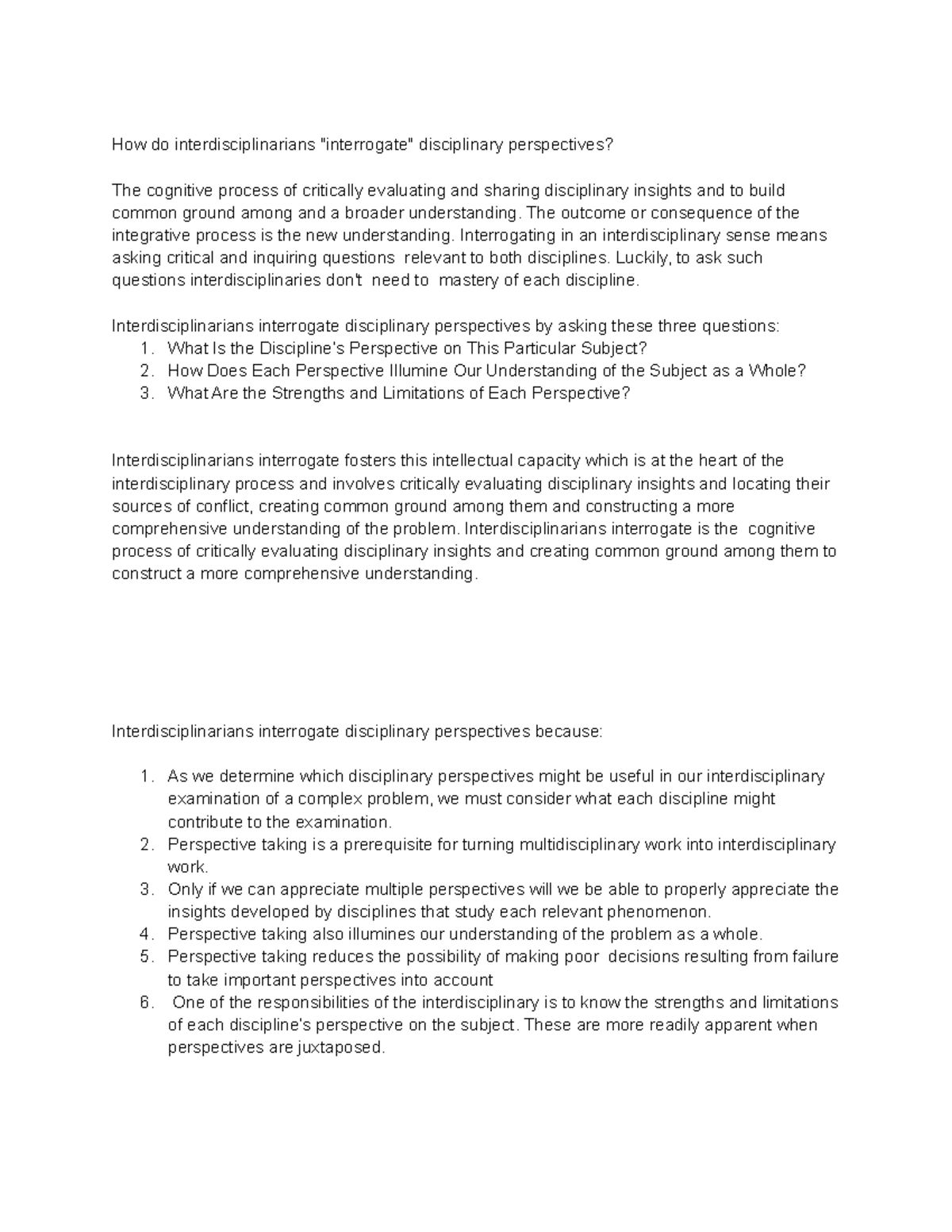 Unit 3 Discussion - How do interdisciplinarians "interrogate ...