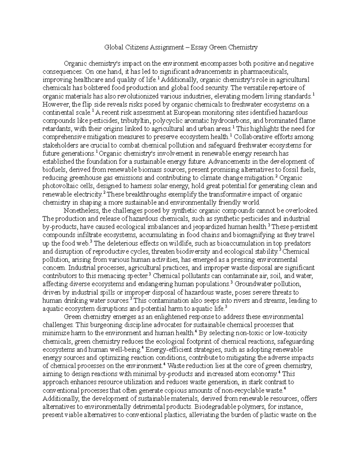 GCP Essay - Green Chemistry - Global Citizens Assignment – Essay Green ...