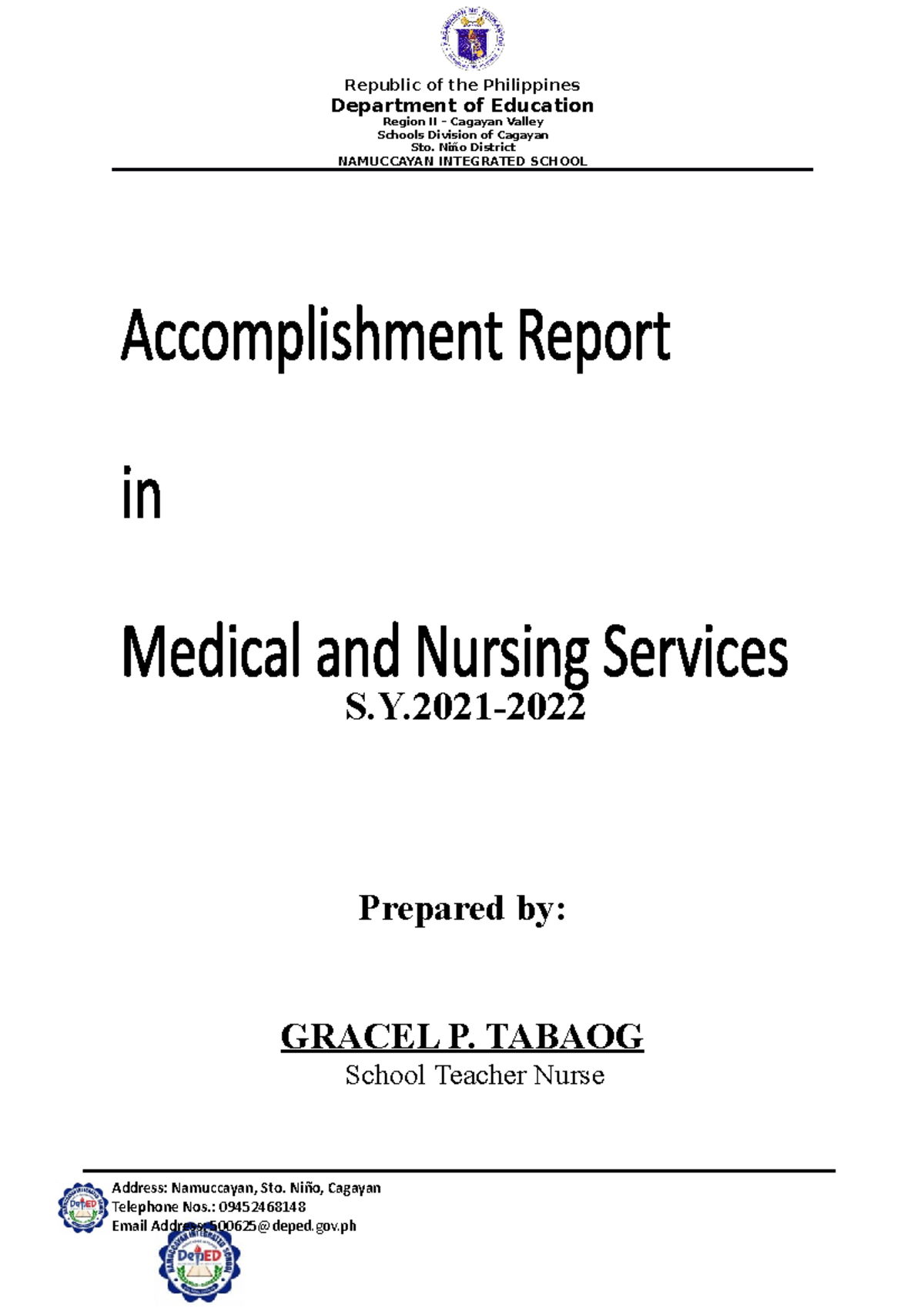 Accomplishment report - Department of Education Region II – Cagayan ...