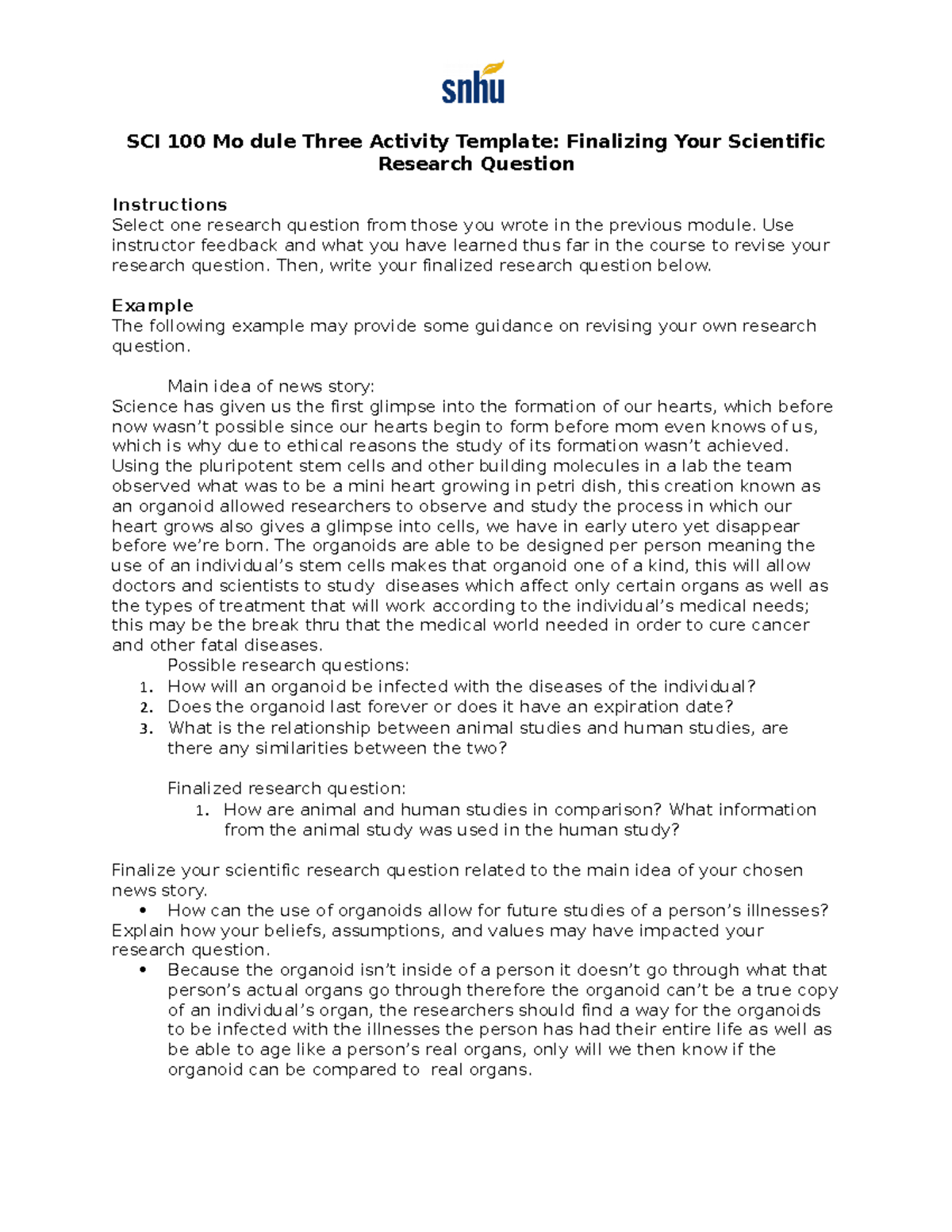 SCI 100 Module Three Activity Template - SCI 100 Mo dule Three Activity ...