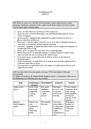 AI HW1 solution - Assignment - 1 AI Homework # 2006/3/ 2 Define in your own words the following ...