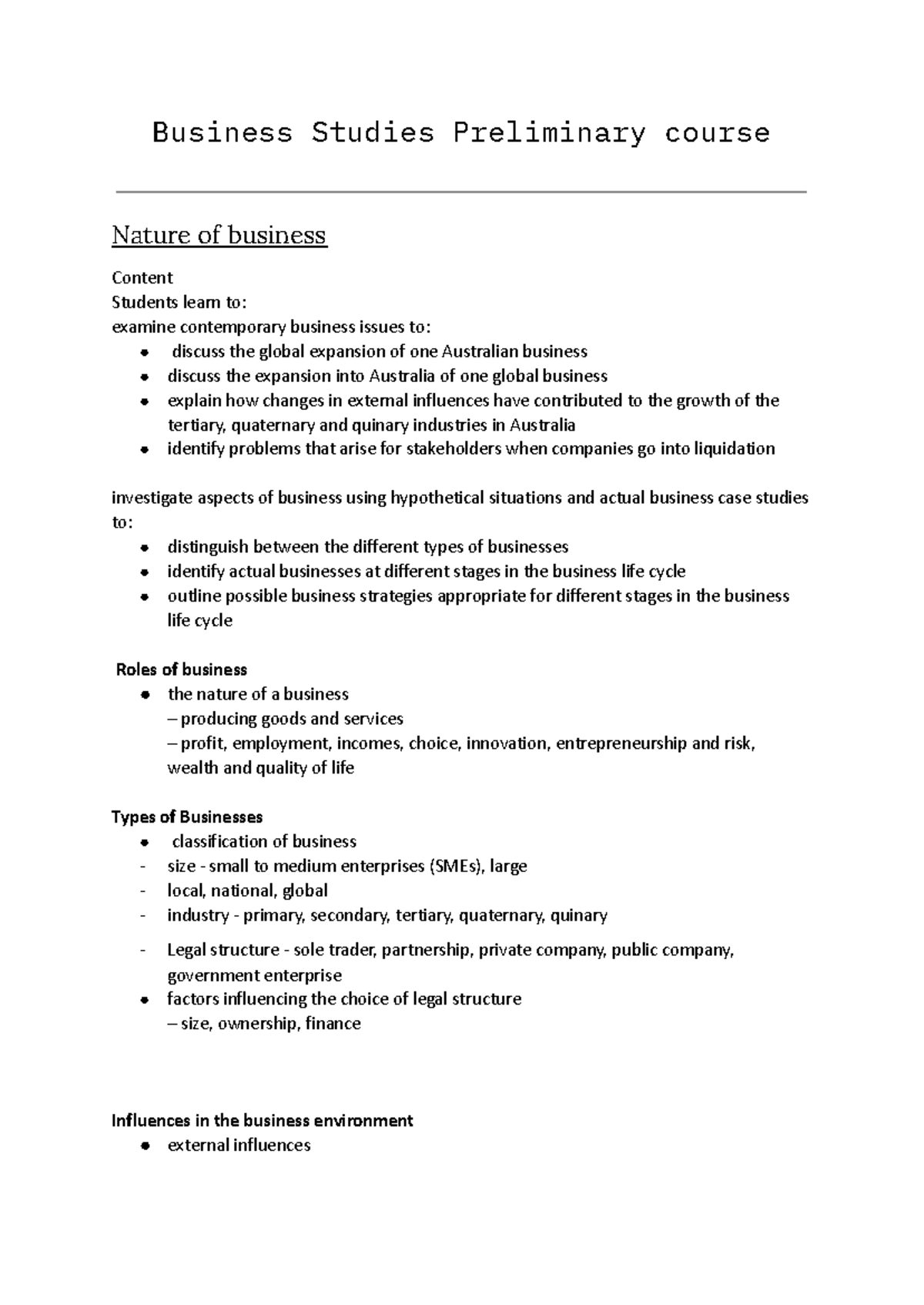 Business Syllabus - Business Studies Preliminary course Nature of ...