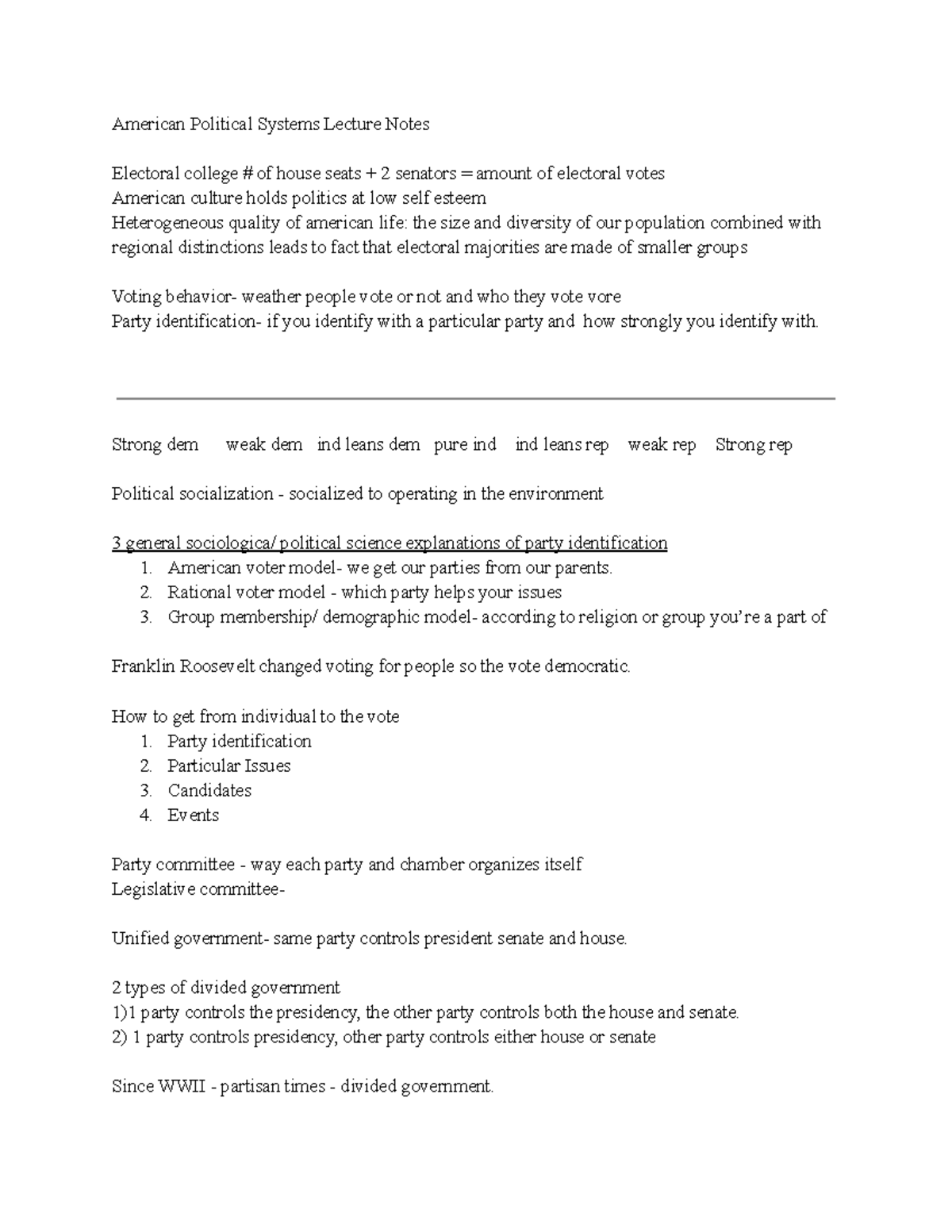 Y1.S1. American Political Systems Lecture Notes - American Political ...