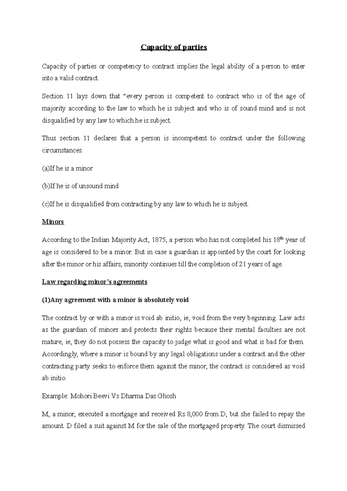 Capacity of parties - luture note - Capacity of parties Capacity of ...