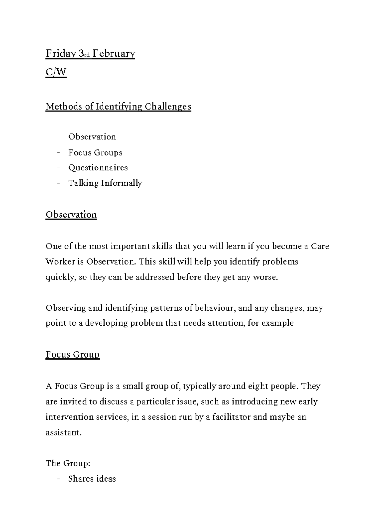 H&S Lesson Notes - Health and Social Revision - Friday 3rd February C/W ...