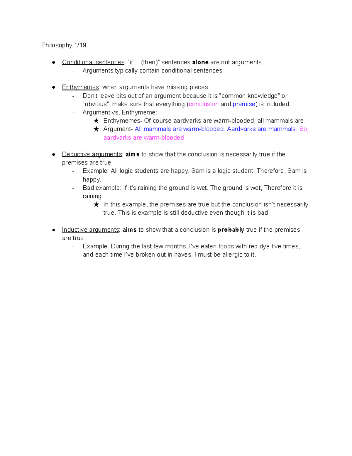Philosophy notes from 1/19/23 - Philosophy 1/ Conditional sentences ...