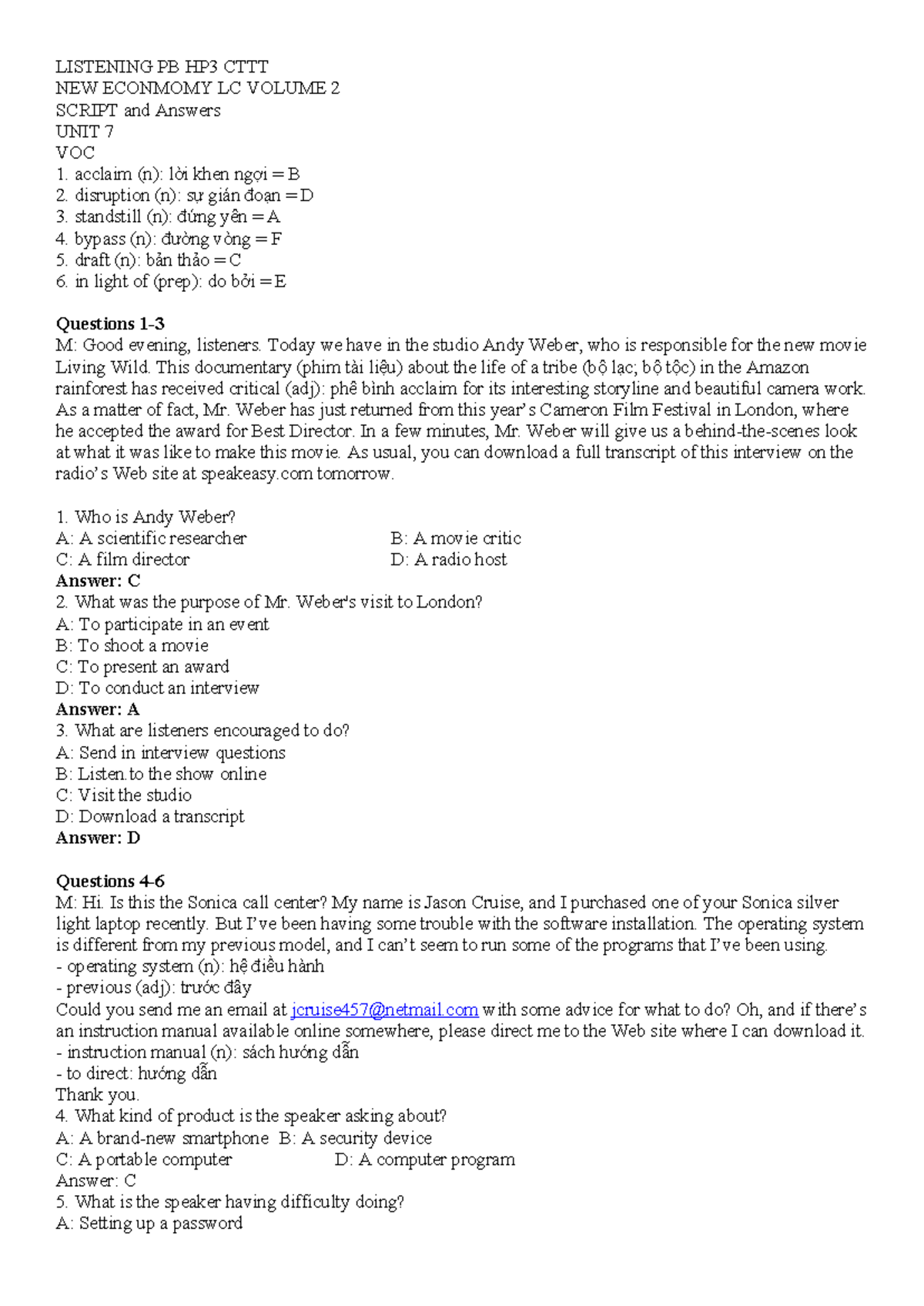 Listening HP3 HKG T62023 Script and Answers - LISTENING PB HP3 CTTT NEW ECONMOMY LC VOLUME 2 ...