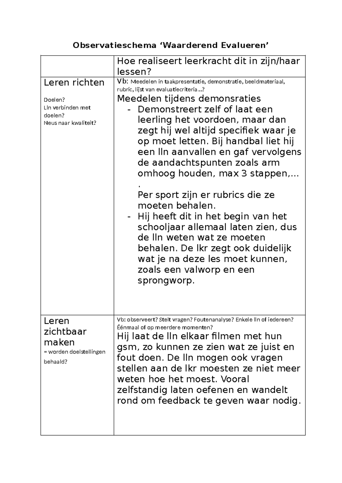 Observatieschema waarderend evalueren + samenvatting - Observatieschema ...