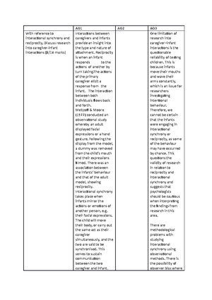 16 marker plans for memory - AO1 AO2 AO With reference to interactional ...
