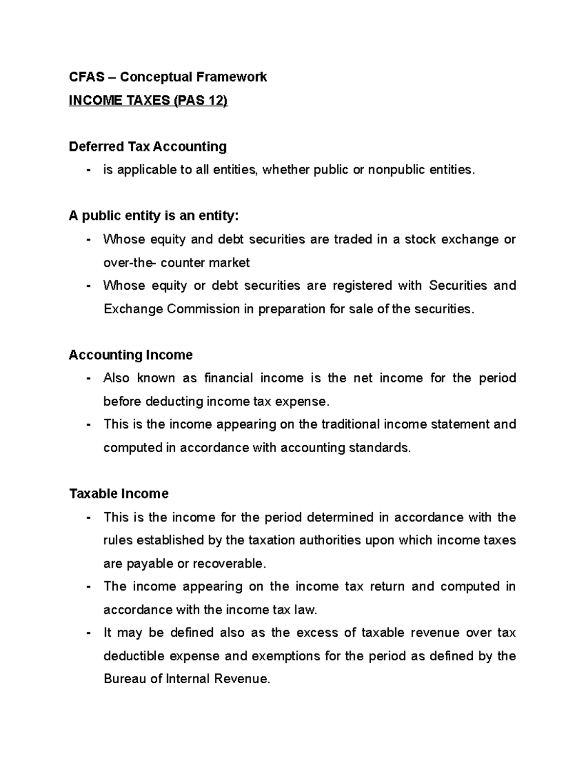 Income Tax - PAS 12 - CFAS – Conceptual Framework INCOME TAXES (PAS 12 ...