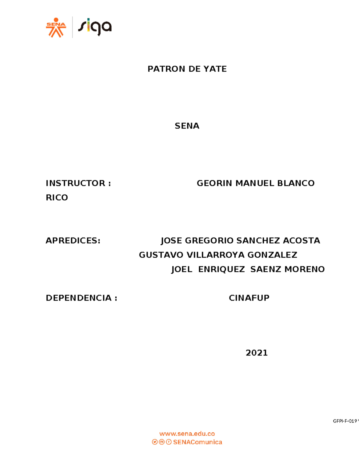 Actividad #3 Y JOSE EN Compañia - PATRON DE YATE SENA INSTRUCTOR ...
