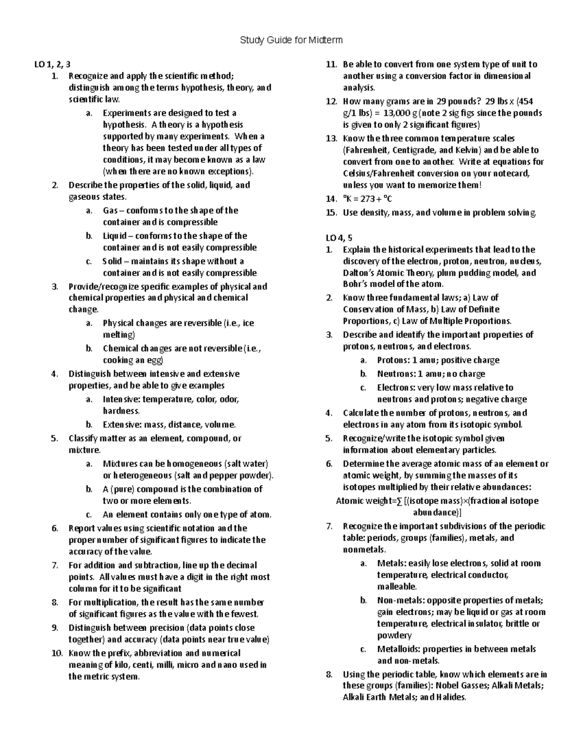 Midterm Study Guide - LO 1, 2, 3 Recognize and apply the scientific ...