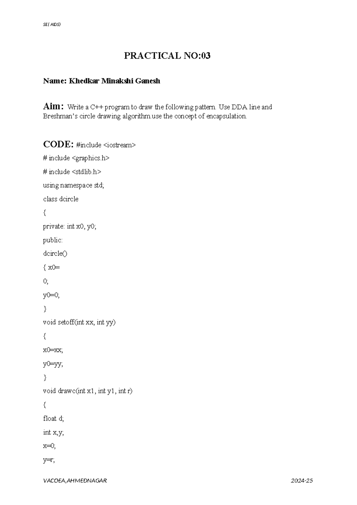 Cgpractical 3m - Nooooo - PRACTICAL NO: Name: Khedkar Minakshi Ganesh ...