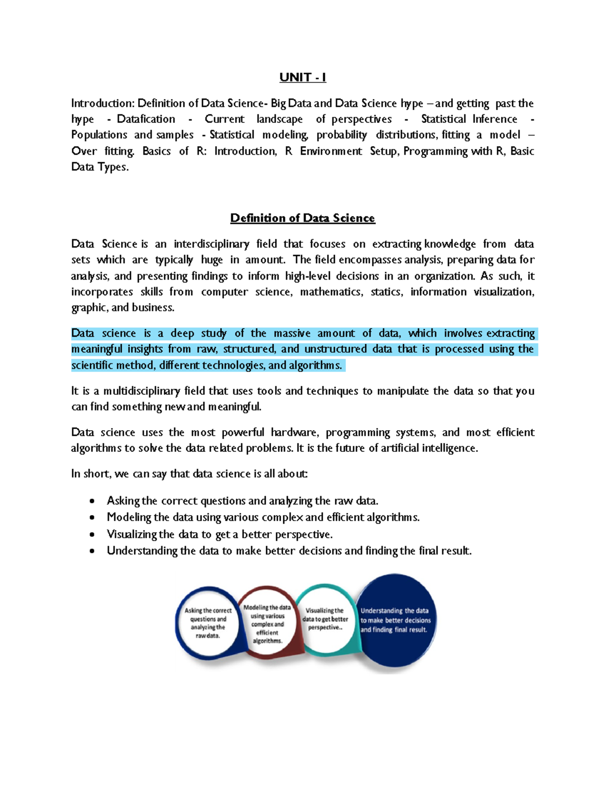 IDS UNIT I - easy to learn - UNIT - I Introduction: Definition of Data Science- Big Data and ...