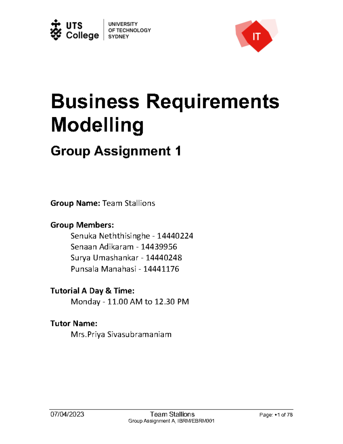 Business Requirement modelling - Assignment 1 (Senuka,Senaan,Surya,Punsala) - 07/04/2023 Team ...