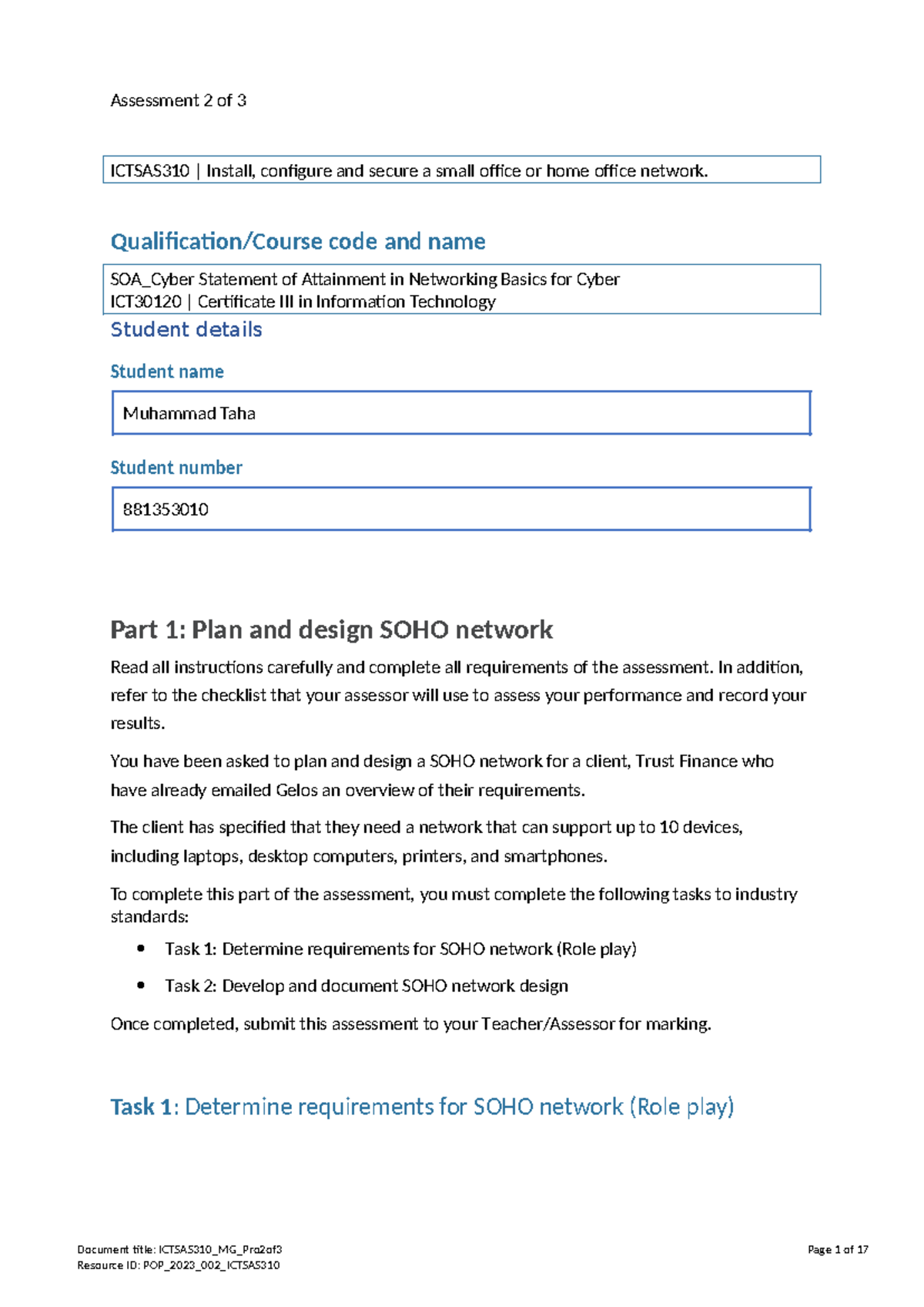 Assessment 2 of 3 ( completed) - Assessment 2 of 3 ICTSAS310 | Install ...