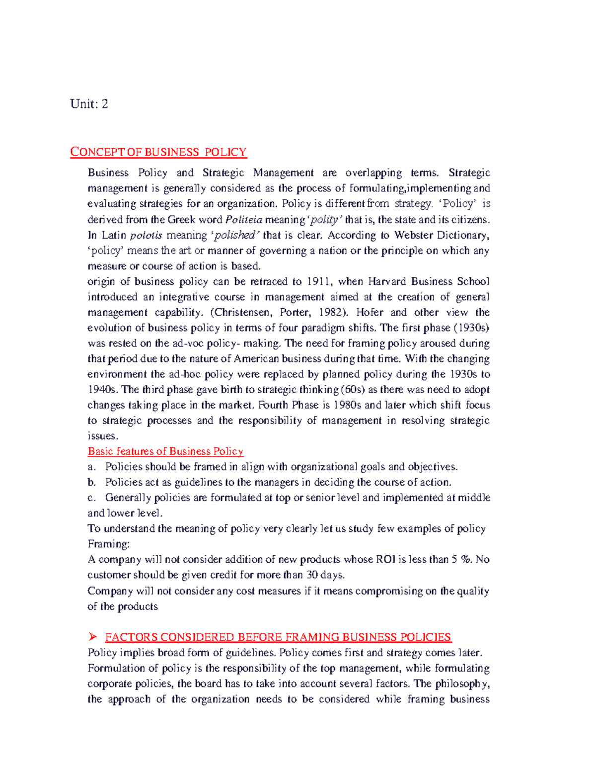 Unit 2 - Business Policy - Unit: 2 CONCEPT OF BUSINESS POLICY Business ...