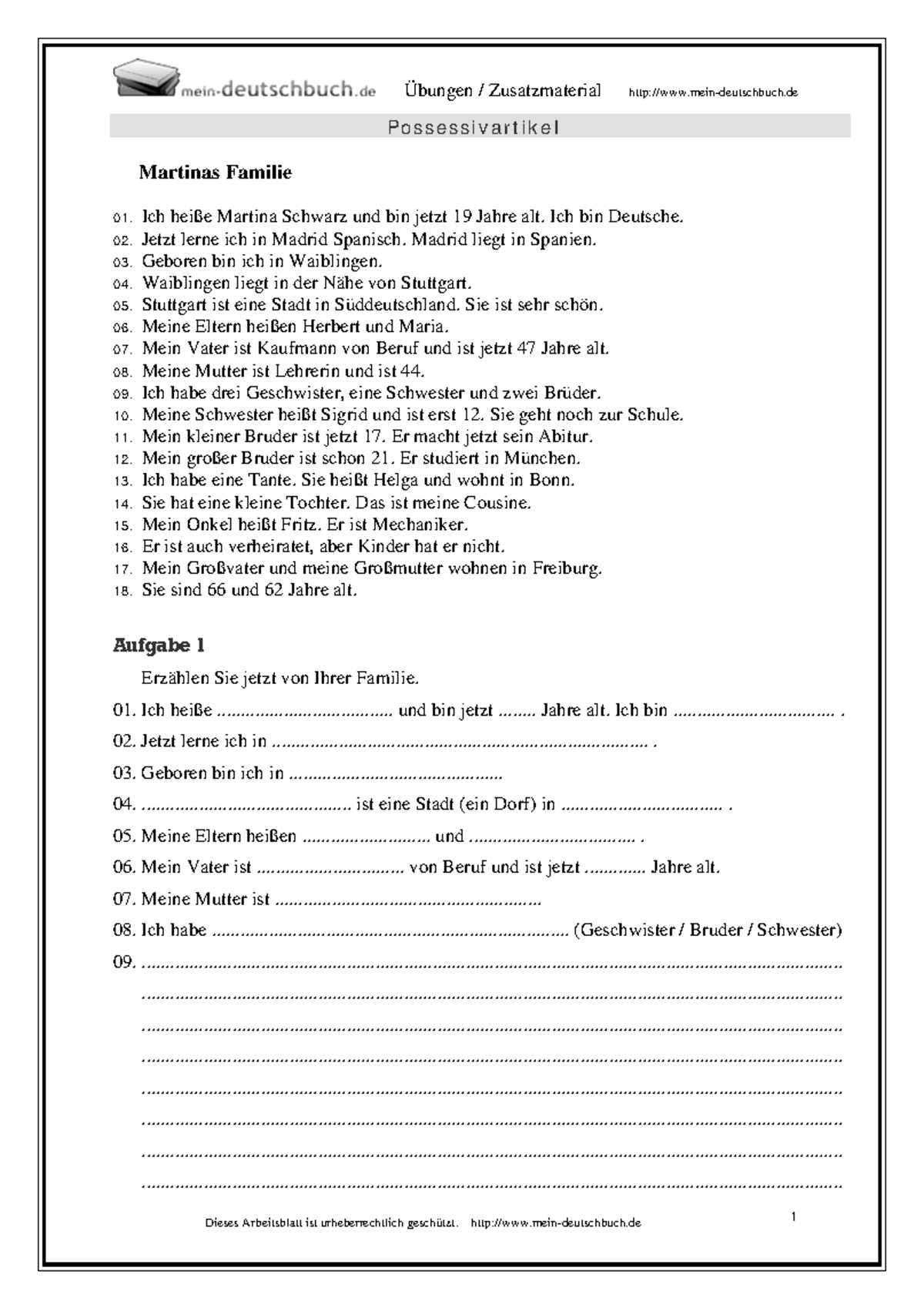 Possessivartikel-01 - wieso weshalb warum - Übungen / Zusatzmaterial ...