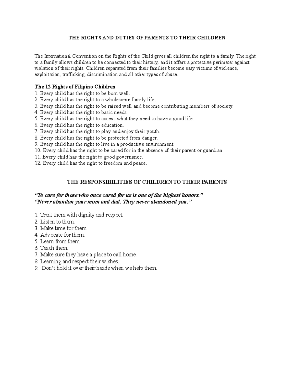 Rights AND Duties OF Parents TO Their Children - THE RIGHTS AND DUTIES ...