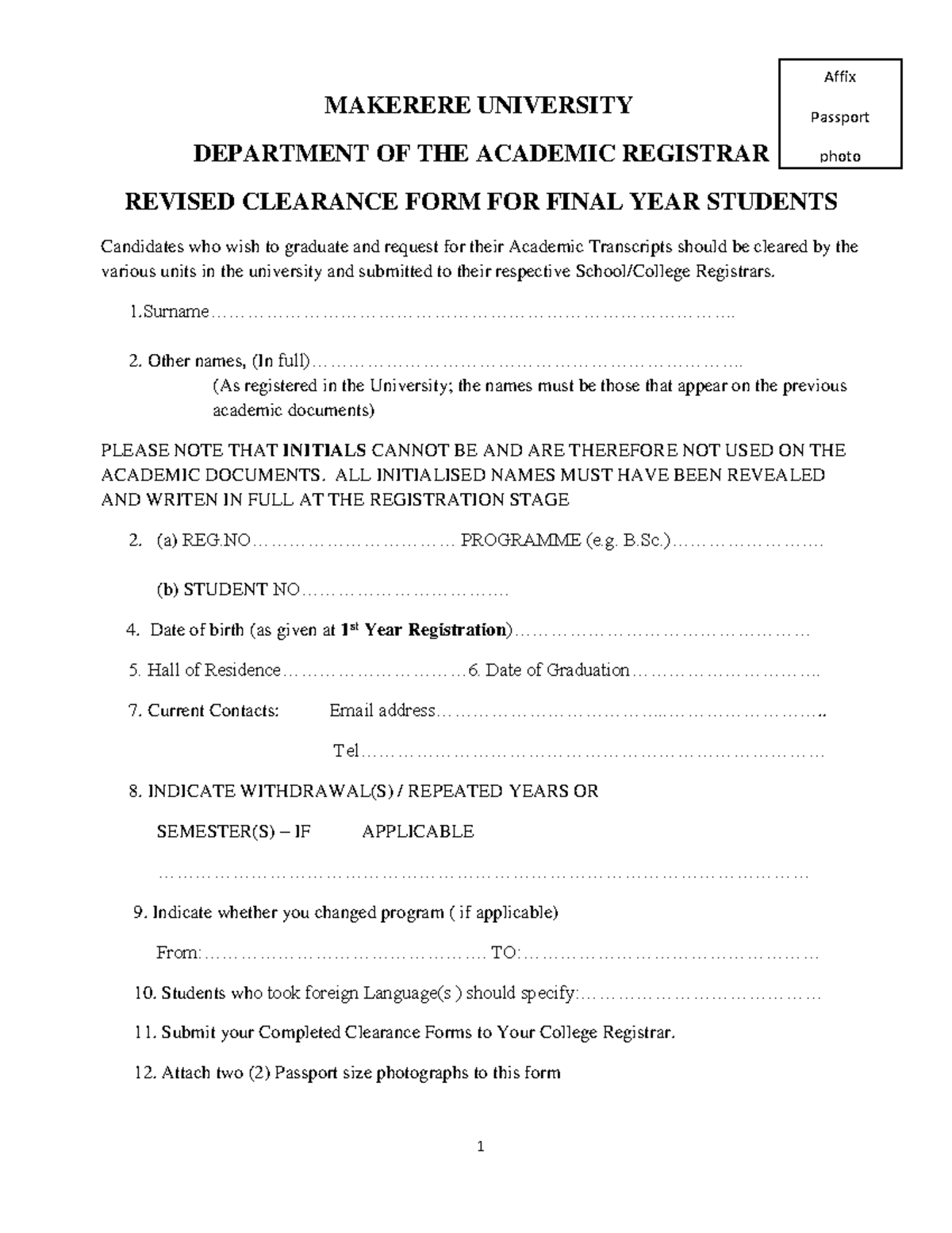 Shortened Clearence FORM - MAKERERE UNIVERSITY DEPARTMENT OF THE ...