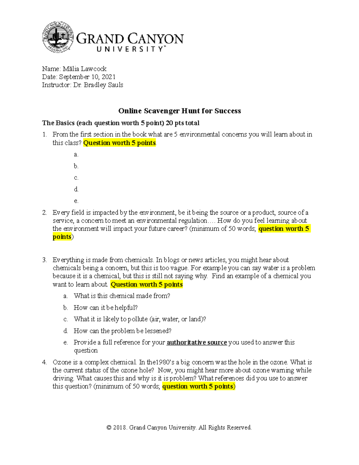 BIO 220 RS Online Scavenger Hunt For Success Resource - Name: Mālia ...