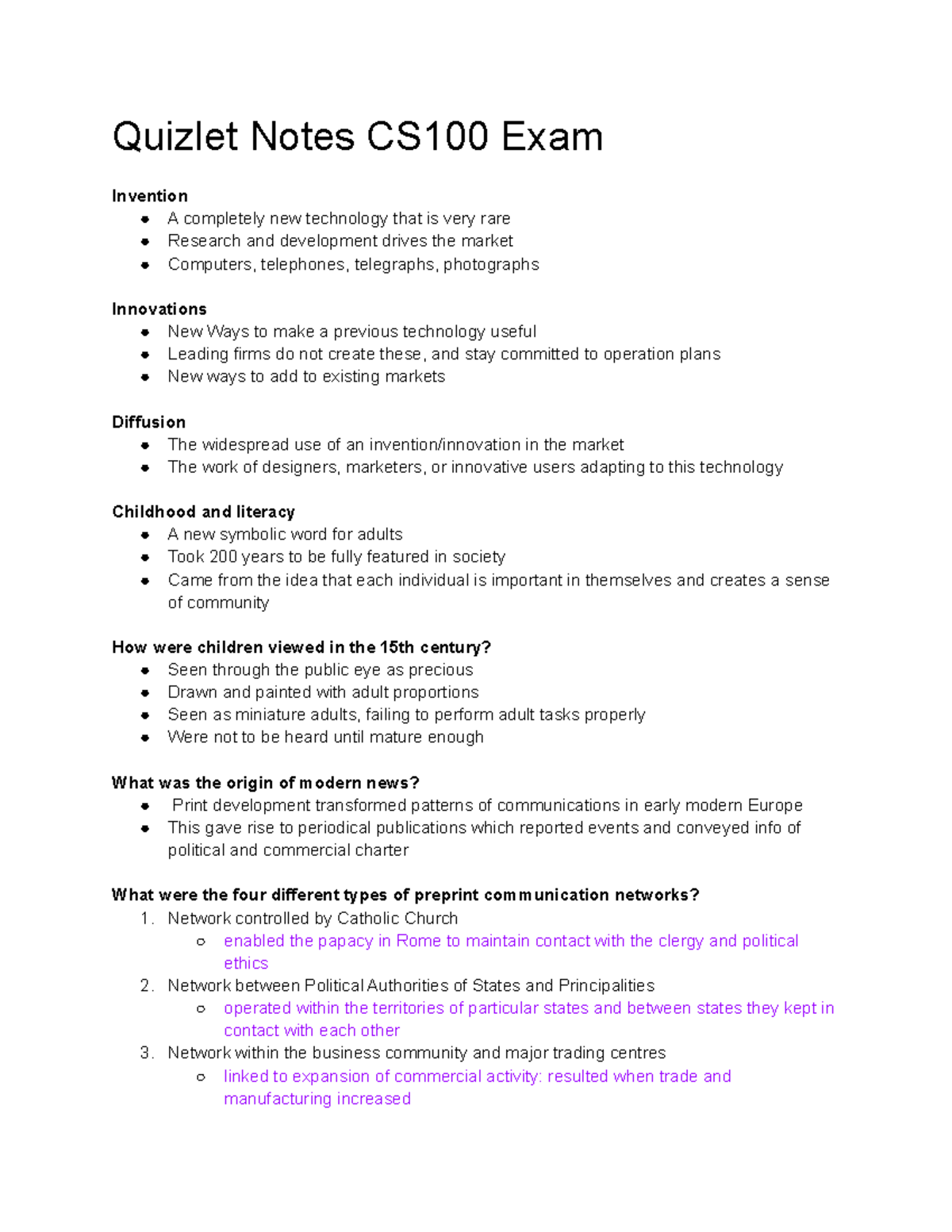 Quizlet Notes - Network controlled by Catholic Church enabled the ...
