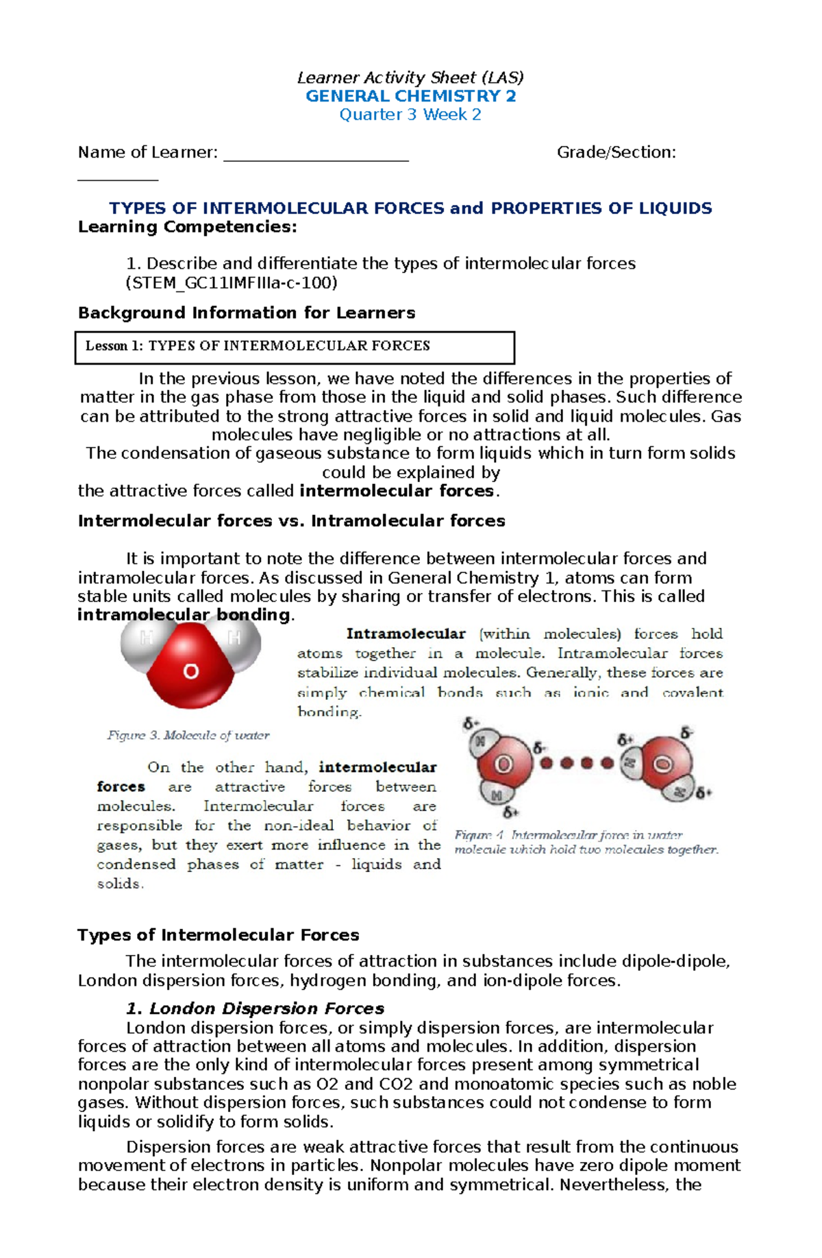 LAS General Chemistry 2 Q3Wk2 - Learner Activity Sheet (LAS) GENERAL ...