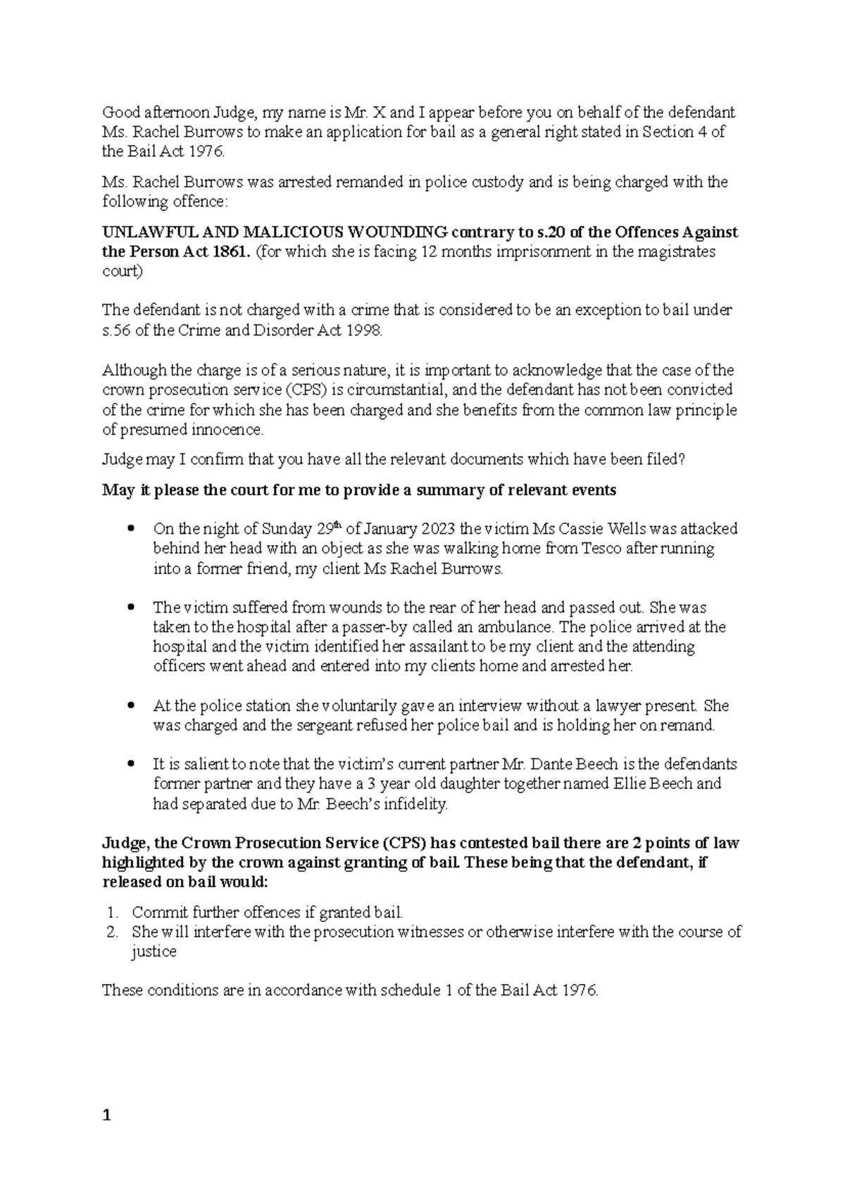 Advocacy Exam Script - Good afternoon Judge, my name is Mr. X and I ...