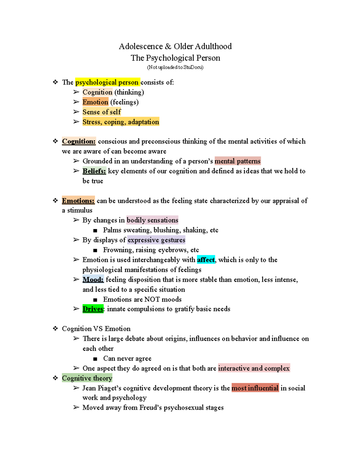 Older Adulthood Notes: The Psychological Person - Adolescence & Older ...